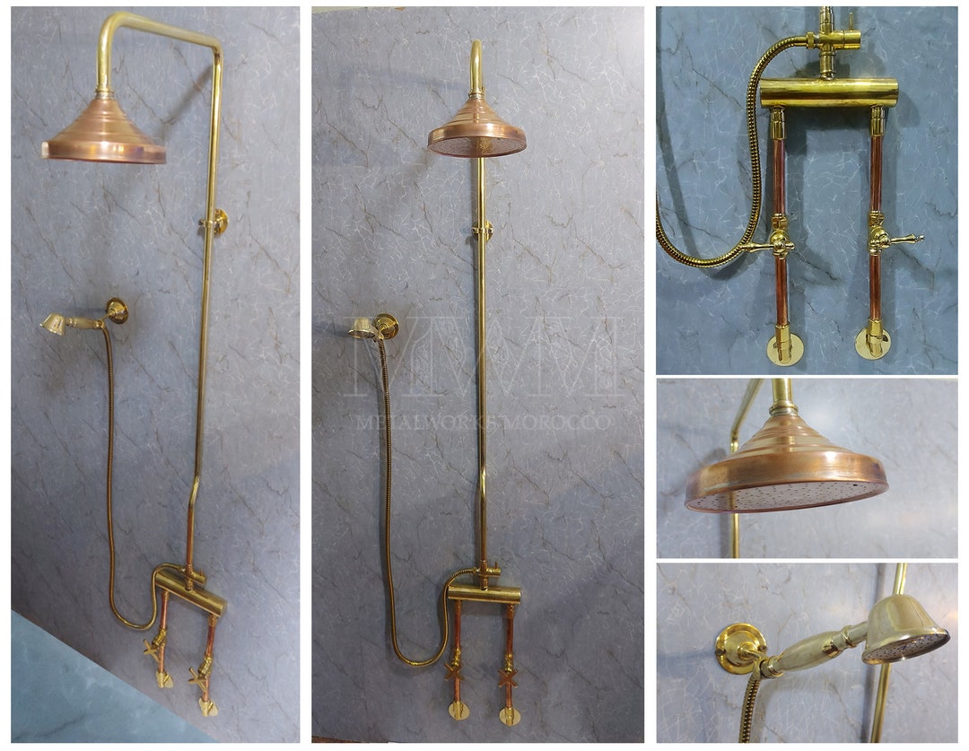 Solid Brass and Copper Rustic Shower System Set for Indoor and Outdoor ...