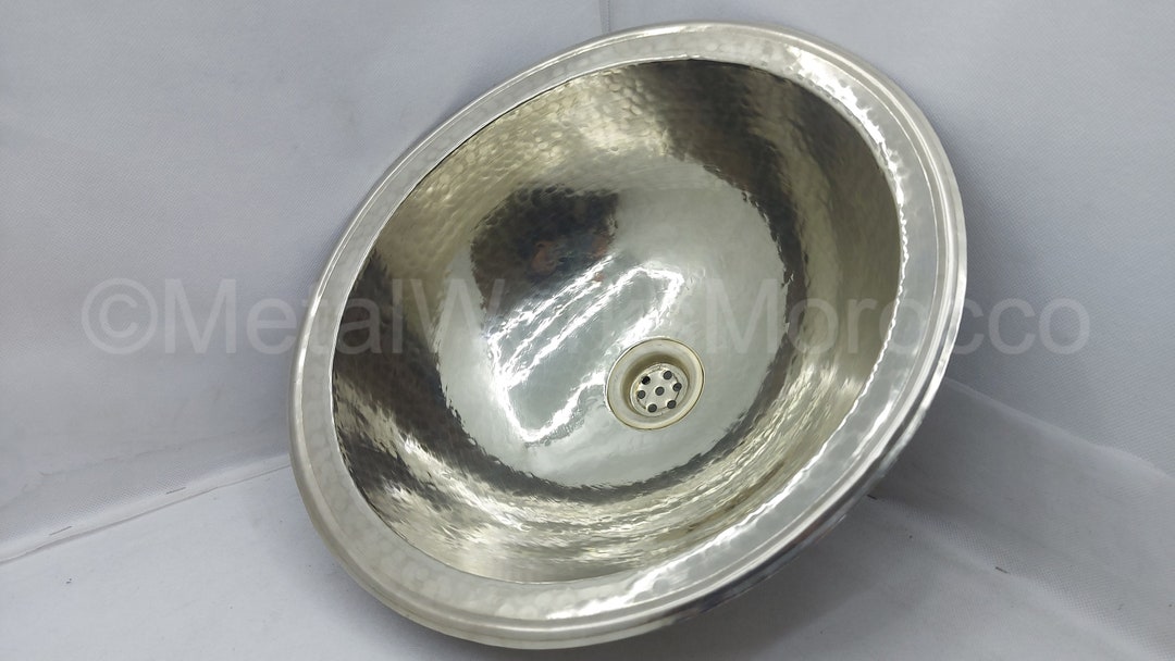 Hammered Round Silver Sink - Drop-in Handmade Brass Sink Vanity - Etsy