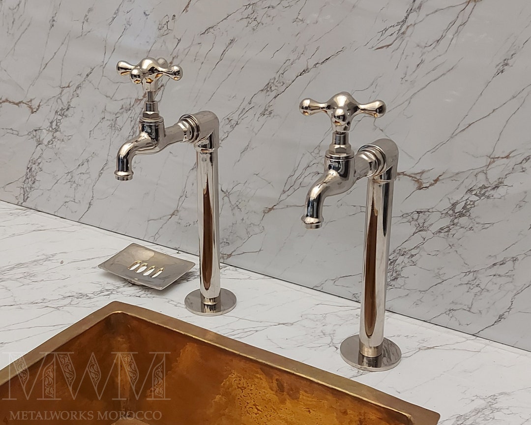 Chrome Silver Kitchen Bib Taps Counter Mount - Handmade Pillar Taps - Etsy