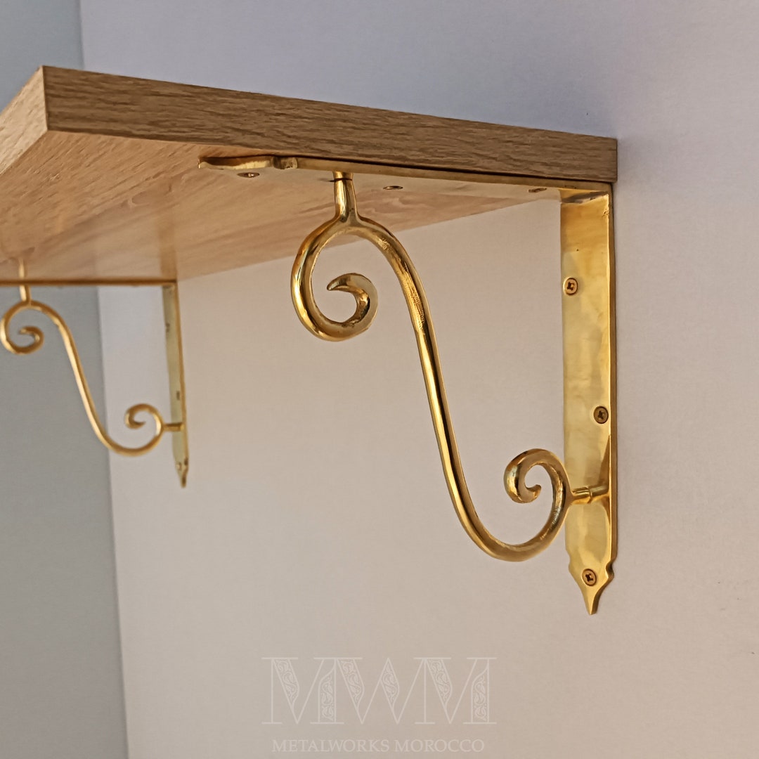Set of 2 Unlacquered Brass Shelf Brackets Traditional Handmade - Etsy