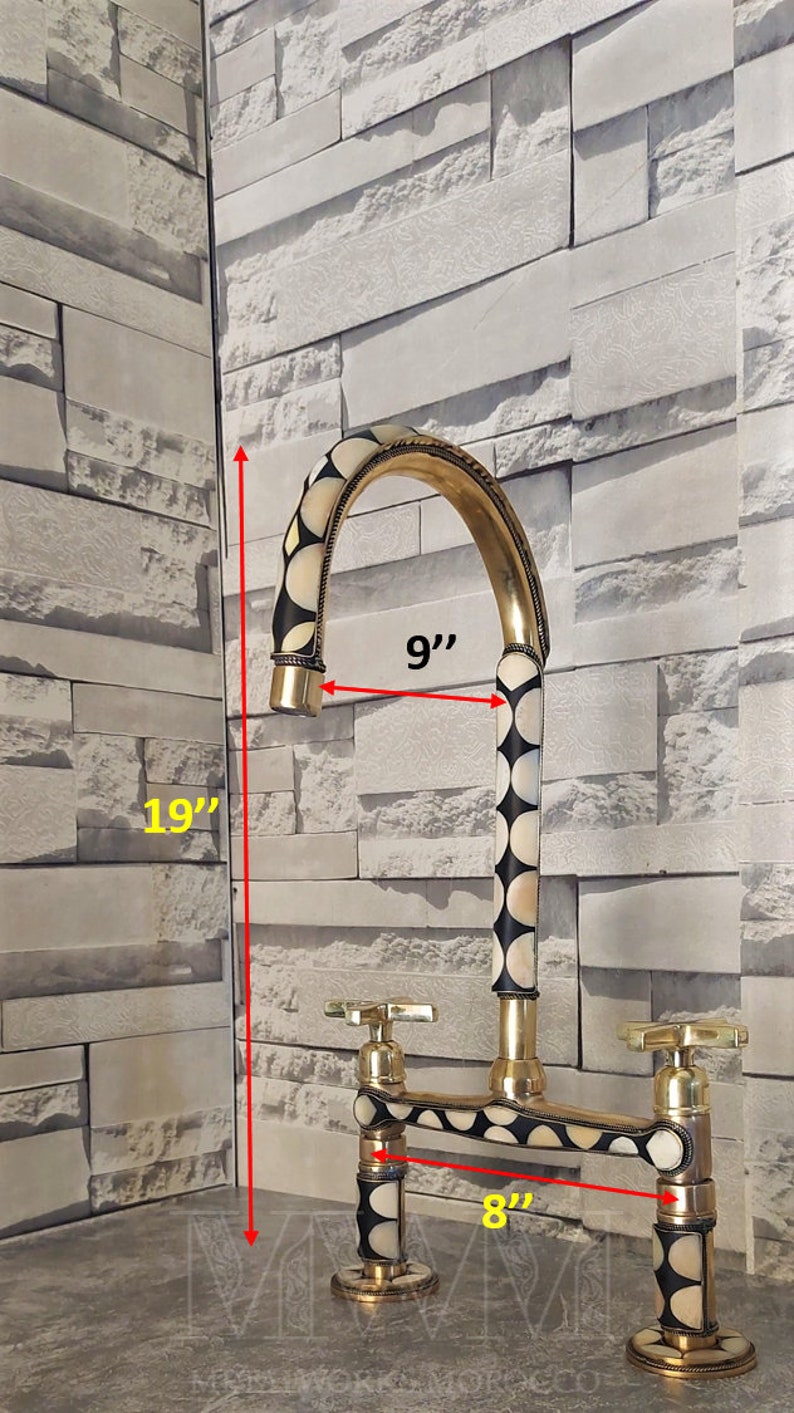 Unique Brass Kitchen Bridge Faucet Studded With Resin - Handmade Faucet ...