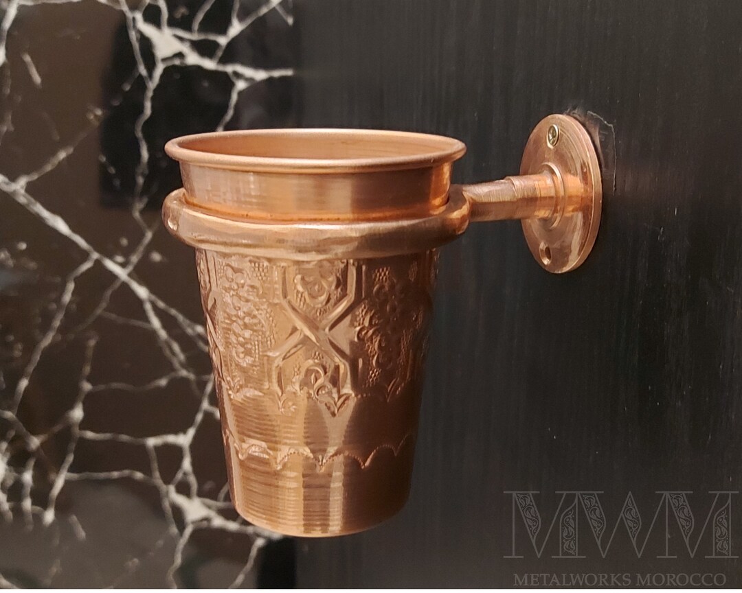 Engraved Handmade Copper Toothbrush Holder Cup - Bathroom Accessories ...