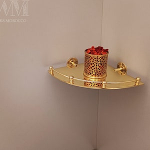 Solid Brass Corner Shelf With Rail Wall Mounted – Handmade - Etsy