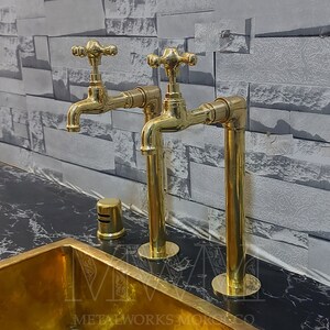 Rustic Brass Kitchen Bib Taps - Counter Mount Pillar Taps - Etsy