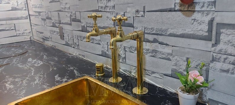 Rustic Brass Kitchen Bib Taps Counter Mount Pillar Taps - Etsy