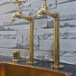 Rustic Brass Kitchen Bib Taps - Counter Mount Pillar Taps - Etsy