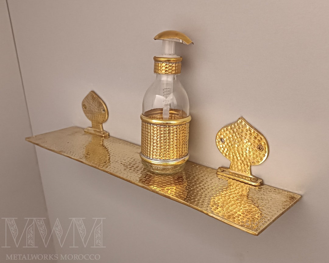 Hammered Solid Brass Wall Mount Shelf – Kitchen or Bathroom - Etsy