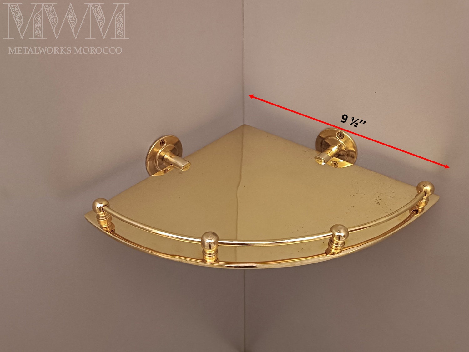 Solid Brass Corner Shelf With Rail Wall Mounted – Handmade - Etsy