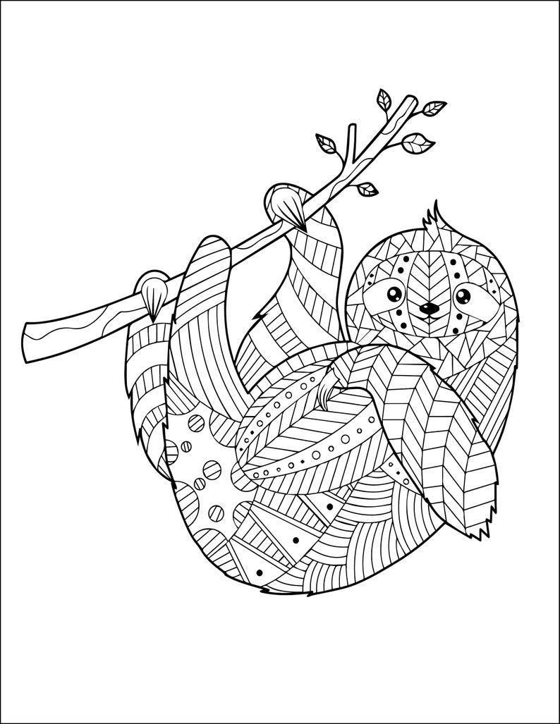 Sloth Mandala Coloring Page for Adults & Kids, Instantly Printable PDF ...