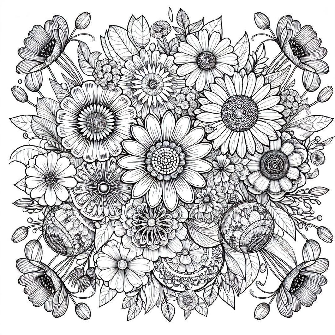Spring Flowers Mandala Coloring Page for Adults & Kids, Instantly ...
