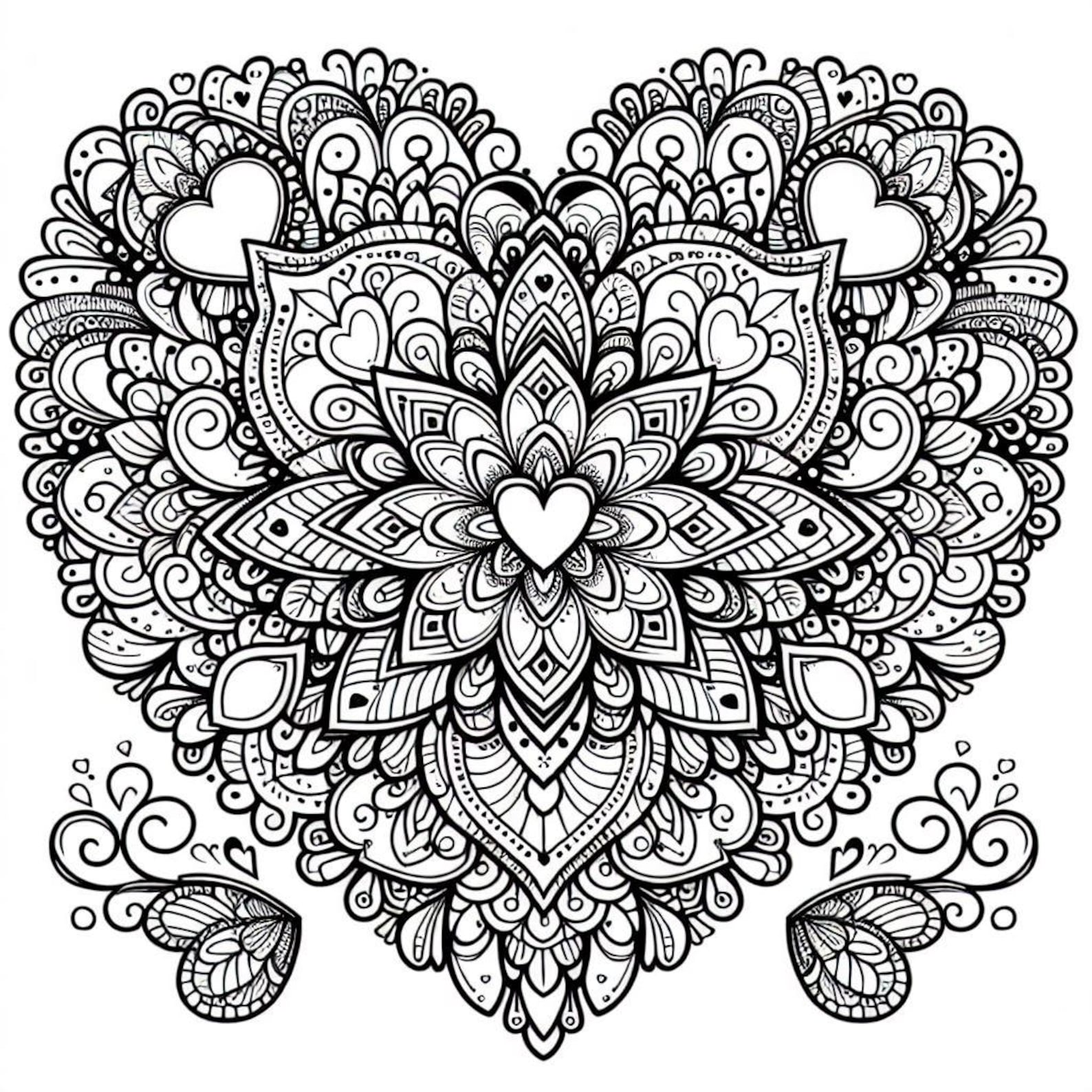 Valentine's Day Heart Mandala Coloring Page for Adults & Kids ...