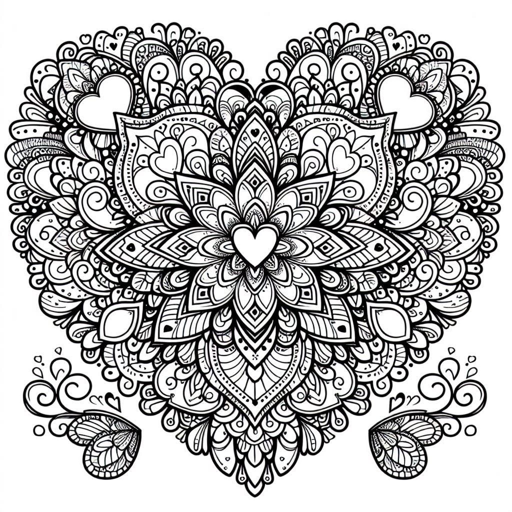 Valentine's Day Heart Mandala Coloring Page for Adults & Kids ...