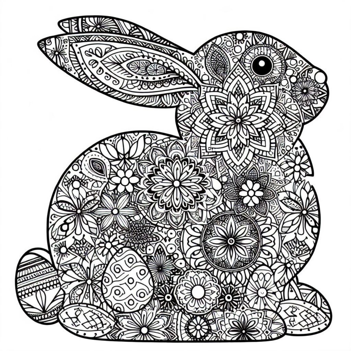 Easter Bunny Mandala Rabbit Coloring Page for Adults & Kids, Instantly ...