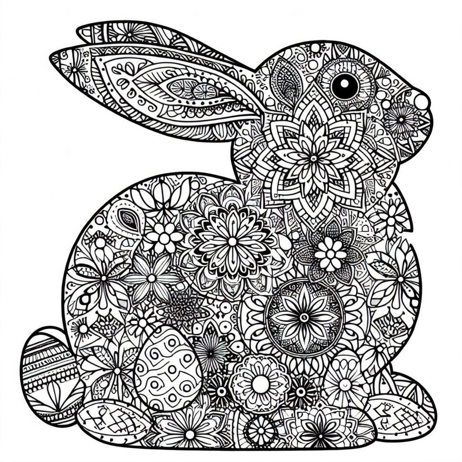 Easter Bunny Mandala Rabbit Coloring Page for Adults & Kids, Instantly ...