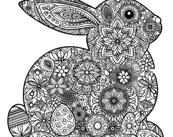 Easter Mandala Bunny Rabbit Coloring Page for Adults & Kids, Instantly ...
