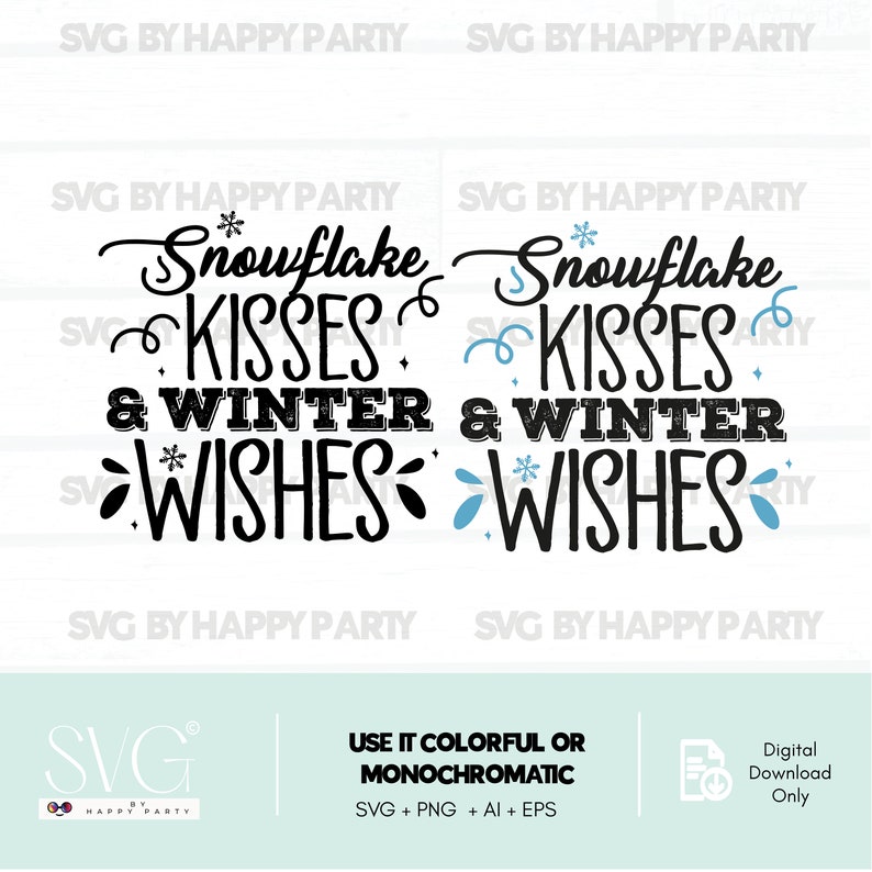 Snowflake Kisses Winter Wishes Svg Christmas Png Christmas - Etsy
