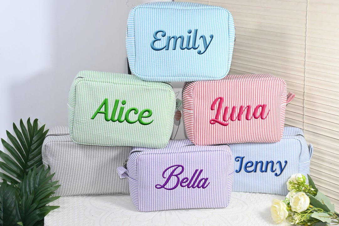 Monogrammed Striped Toiletry Bag, Custom Name Embroidery - Etsy