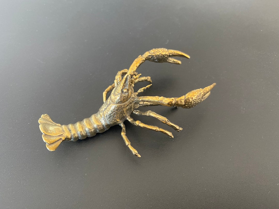 Mini Brass Lobster Statue Figurine Tiny Animal Gold Miniature Handmade ...