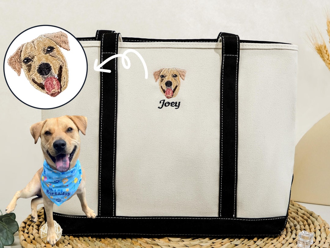 Custom Embroidered Pet Portrait Canvas Tote Bag, Dog Cat Gift - Etsy