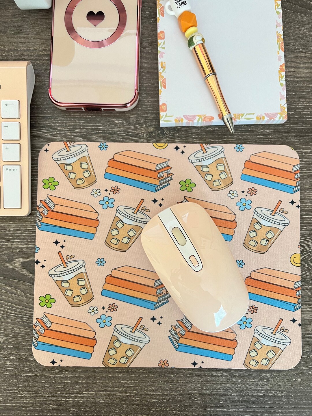Ice Coffee & Books Mouse Pad, Mouse Pad, Mouse Pads, Gift Ideas, Desk ...