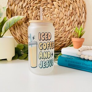 Ice Coffee and Jesus Can Glass Cup | Can Glass Cup | Sublimation Can ...