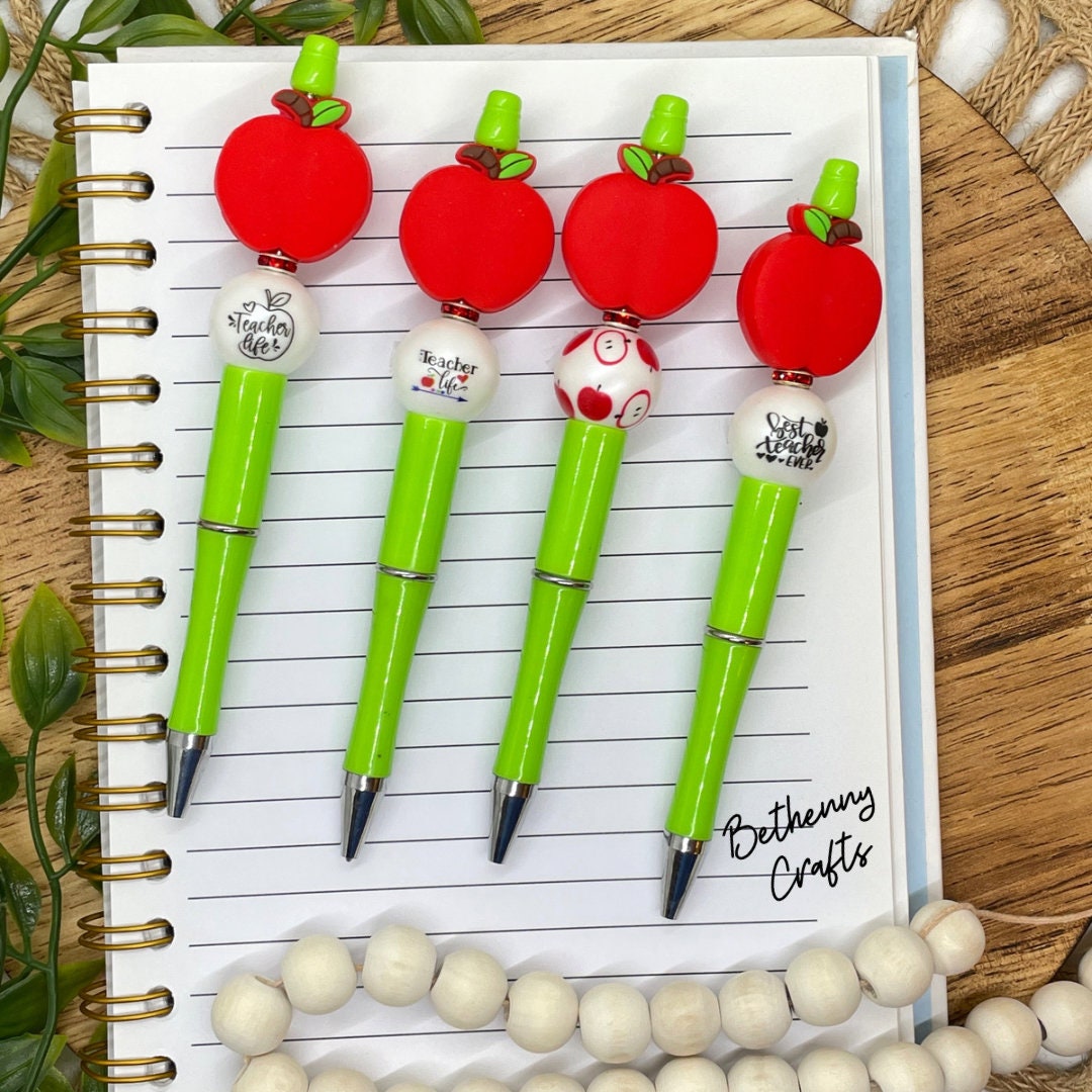 Apple Beaded Pen, Silicone Beaded Pens, Pens, Teacher Apple Pen ...