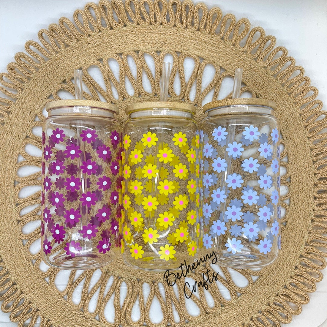 Spring Daisy Cup 16 Oz Can Glass Cup Spring Flower Can - Etsy