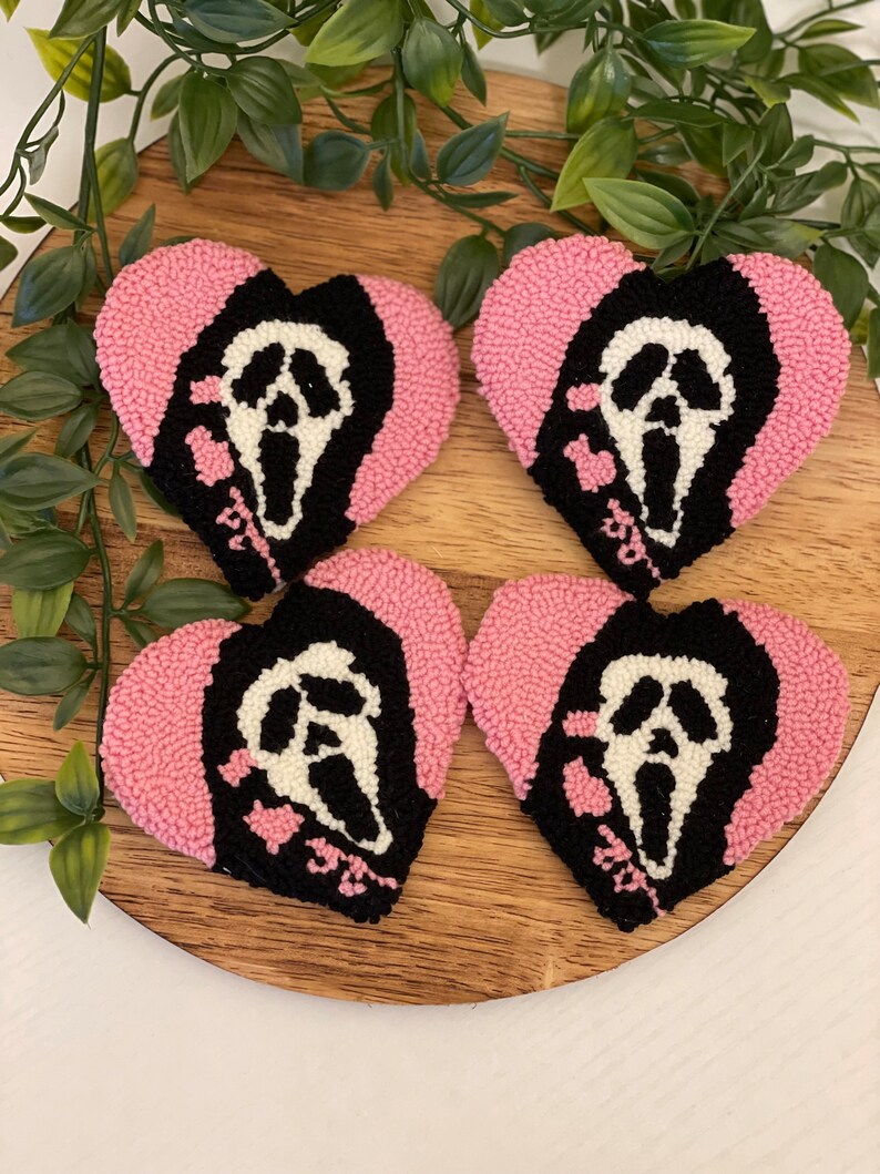 Ghost Punch Needle Coaster Love Ghost Mug Rug Scream - Etsy