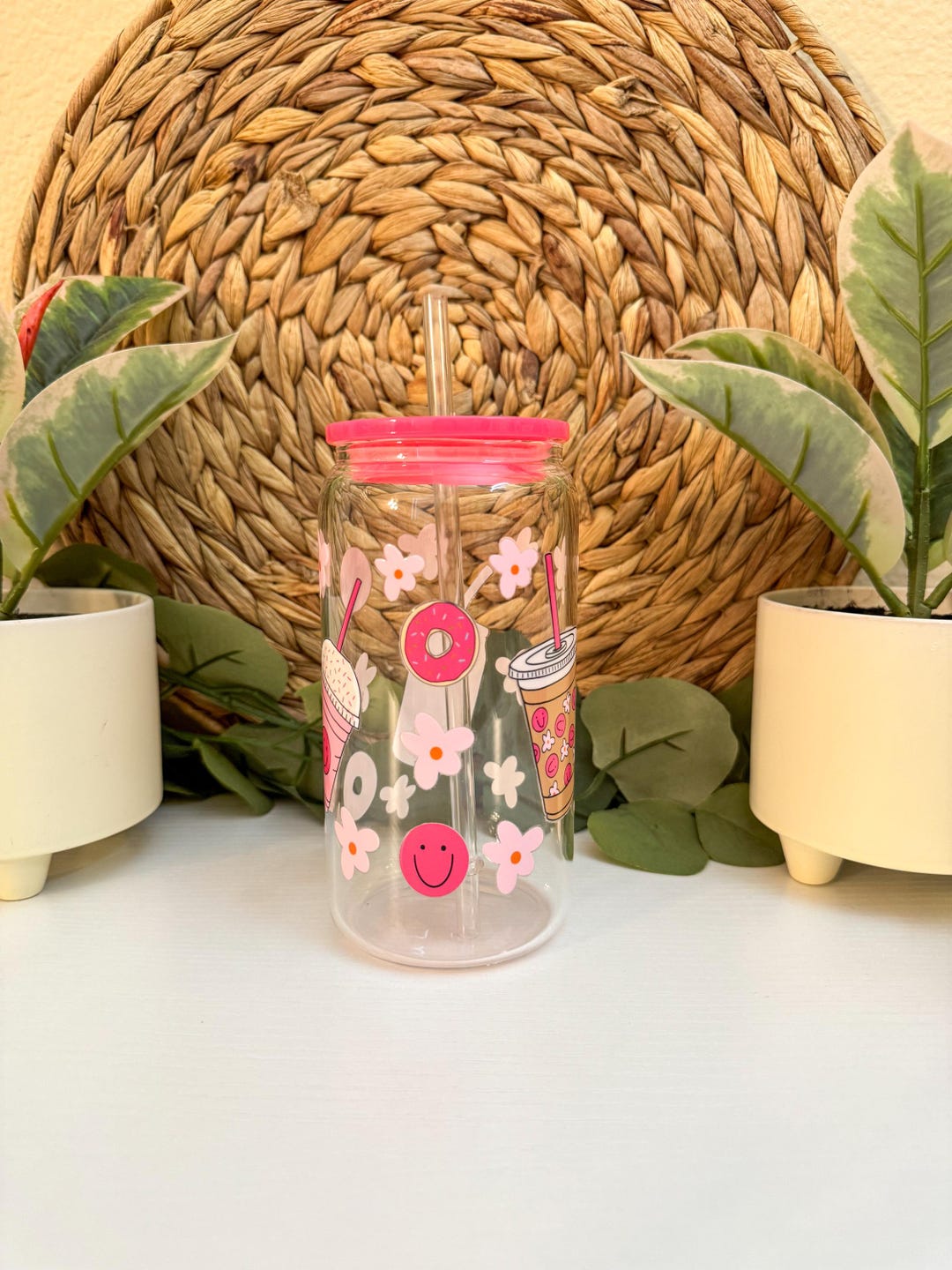 Pink Frappe Can Glass Cup, Coffee Can Glass Cup, 16 Oz Can Glass Cup ...