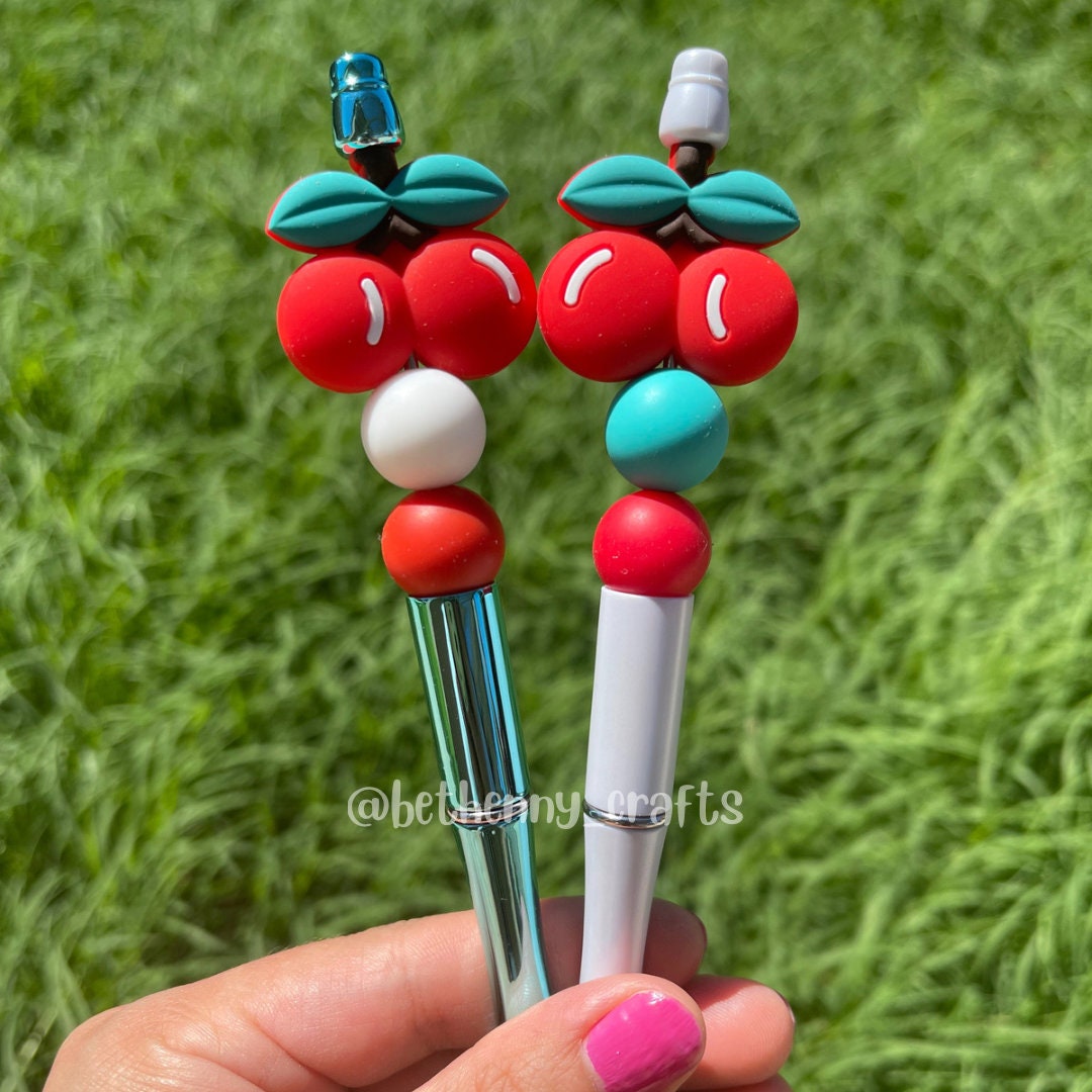 Cherry Bead Pen, Cherry Pens, Pens, Cute Pens, Silicone Bead Pen, Fun ...