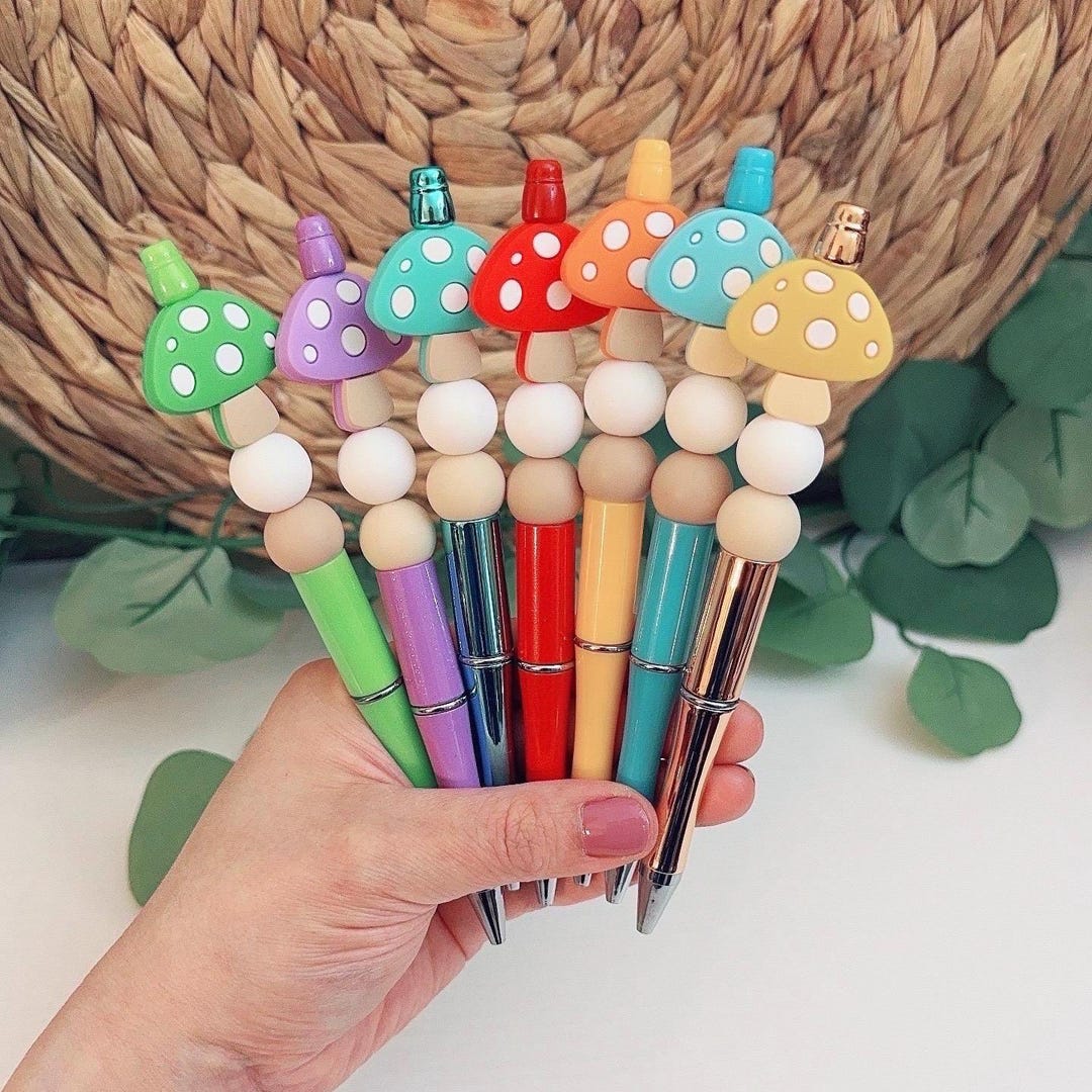 Mushroom Beaded Pens, Beaded Pens, Mushroom Pen, Pens, Silicone Beaded ...