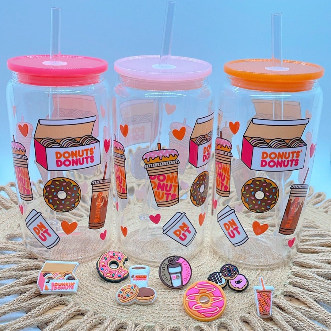 Donut Can Glass Cup UV DTF Can Glass Full Wrap 16 Oz Can Glass Cup Ice ...