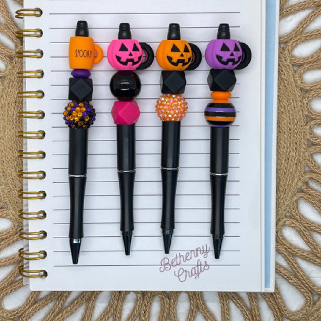 Beaded Pen, Halloween Beaded Pen, Pumpkin Beaded Pen, Pens, Silicone ...