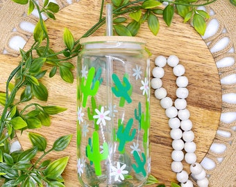 Spring Daisy Cup, 16 Oz Can Glass Cup, Spring Flower Can Glass Cup ...