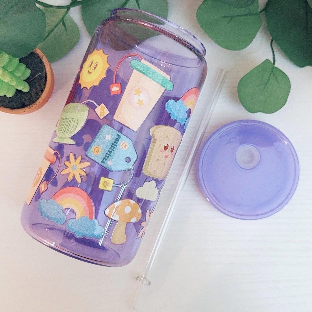 Jelly Glass Can,positivity Glass Cup, Purple Jelly Glass Can, Purple ...