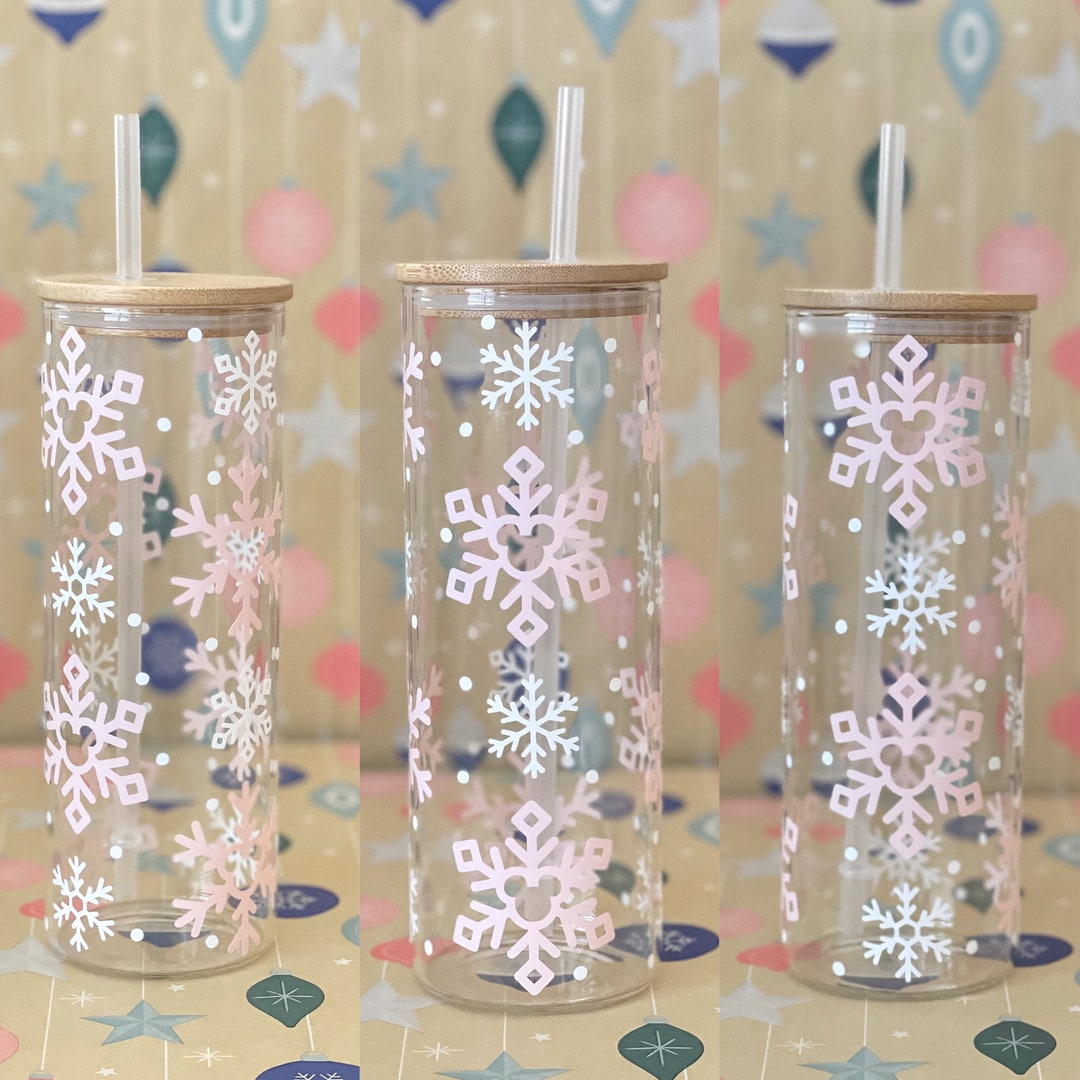 Pink Snowflake Glass Can, Pink Christmas, 25 Oz Skinny Glass Can ...