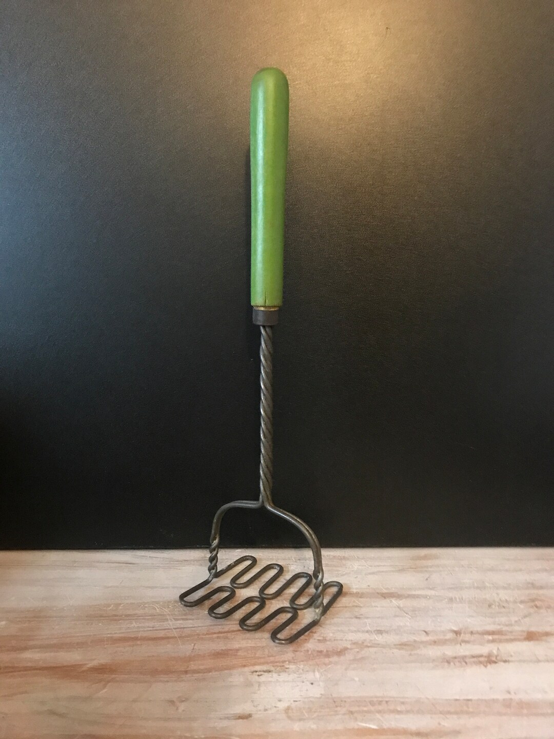 Vintage Potato Masher, Wire Steel With Green Wooden Handle - Etsy