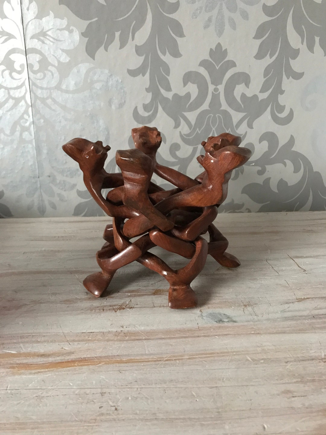 Vintage African Handmade Wooden Stand, Sculpture With 5 Heads - Etsy
