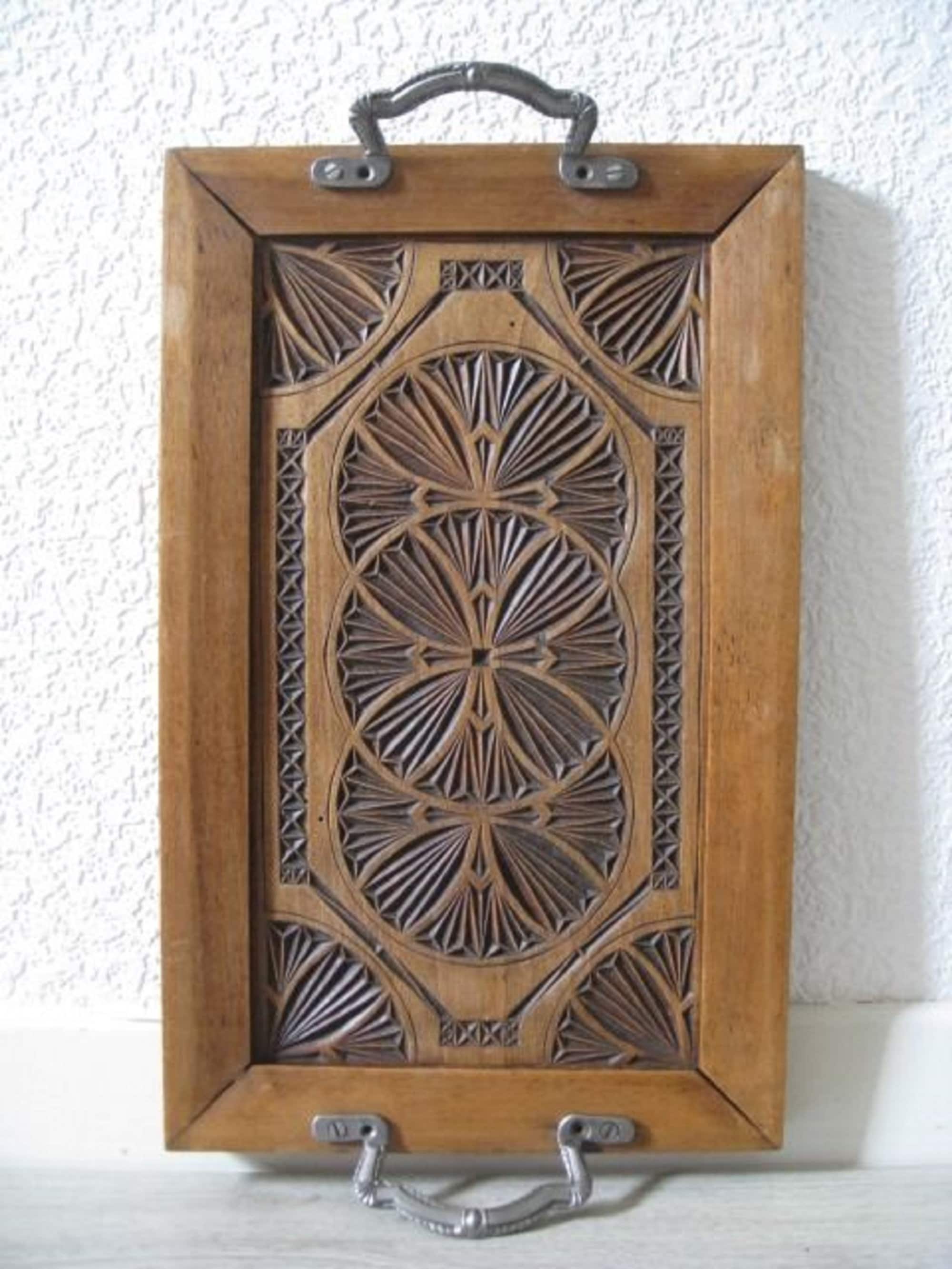 Antique Hand Carved Serving Tray, Wood, Art Deco - Etsy