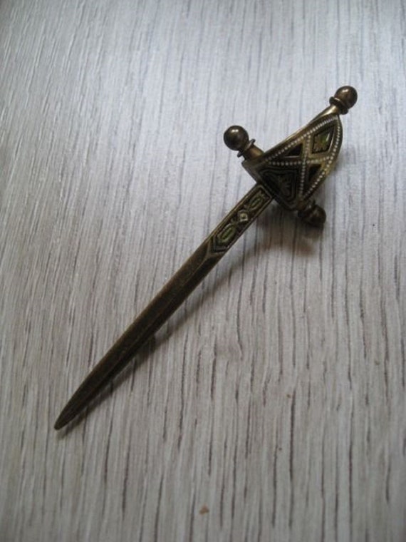 Gilded Tie Pin or Brooch Sword With Shield Free Mason Style - Etsy
