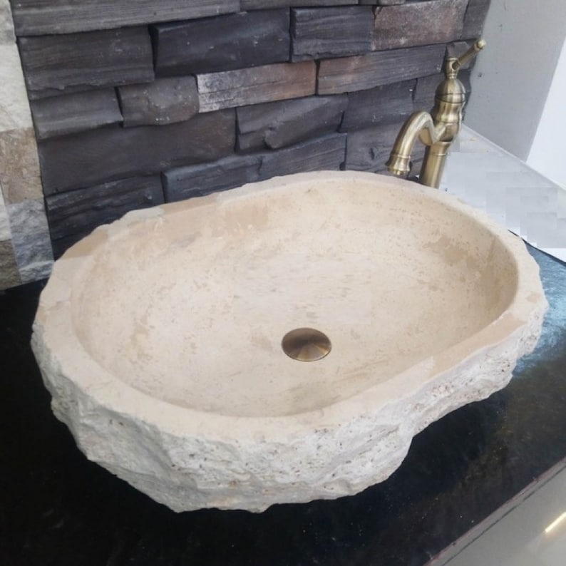 Natural Stone Travertine Vessel Style Sink Handcrafted Interior Home ...