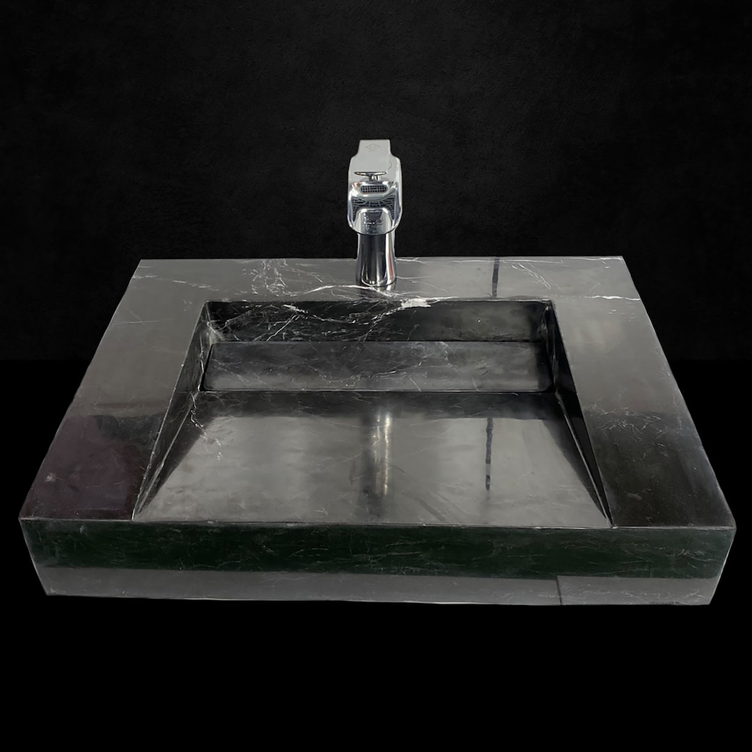 Black Concealed Drain Detailed Rectangular Washbasin, Waschbecken ...