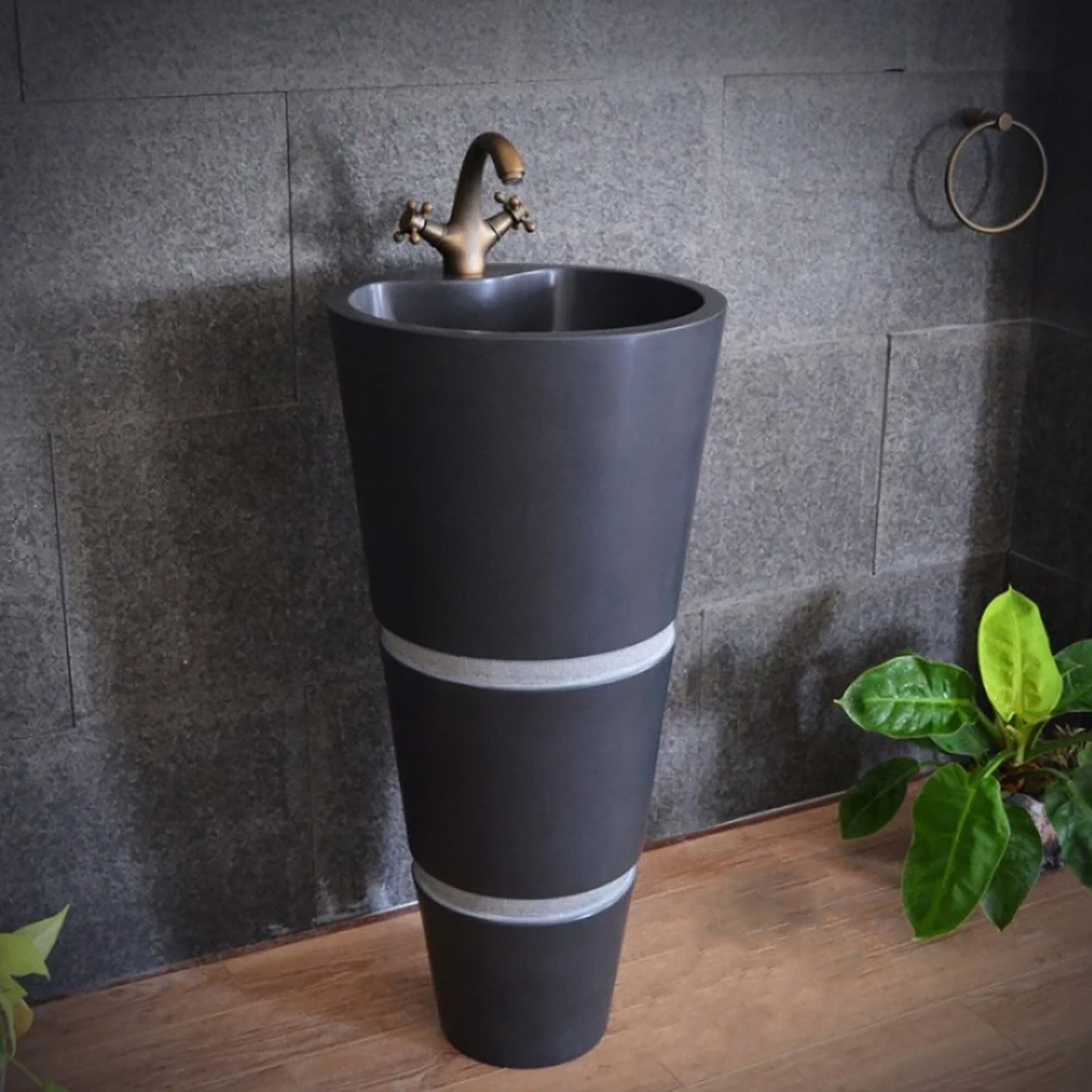 Black Basalt Triple Design Pedestal Sink Handcrafted, 100% Natural ...