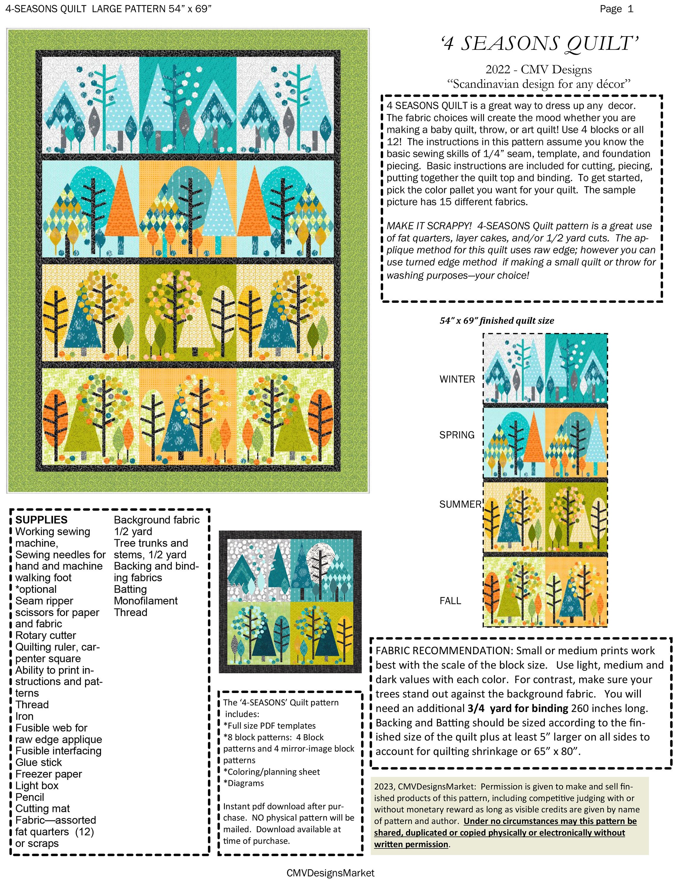 4 Seasons Large Quilt Pattern, 54