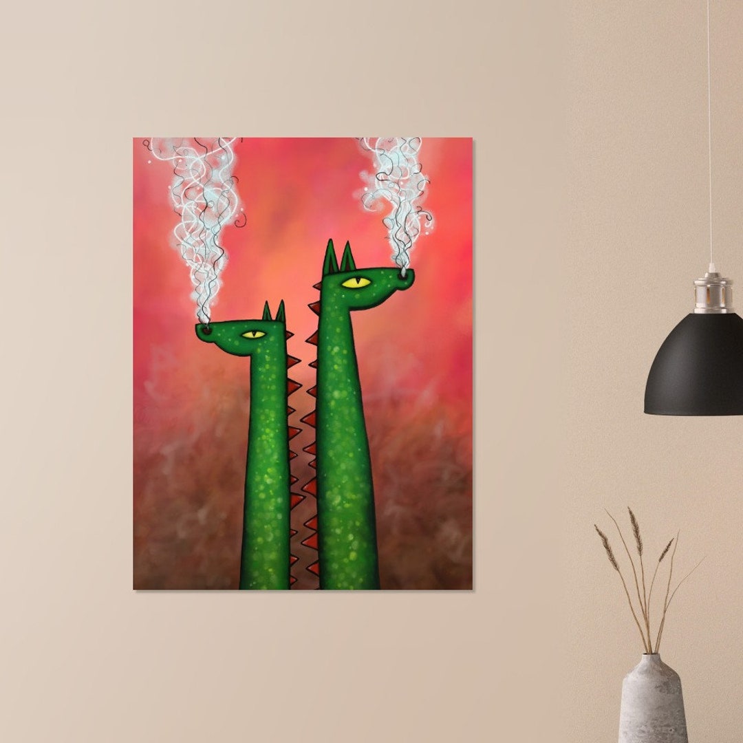 Cute, Green Dragons / Child-friendly Dragon Poster / Poster Made of ...