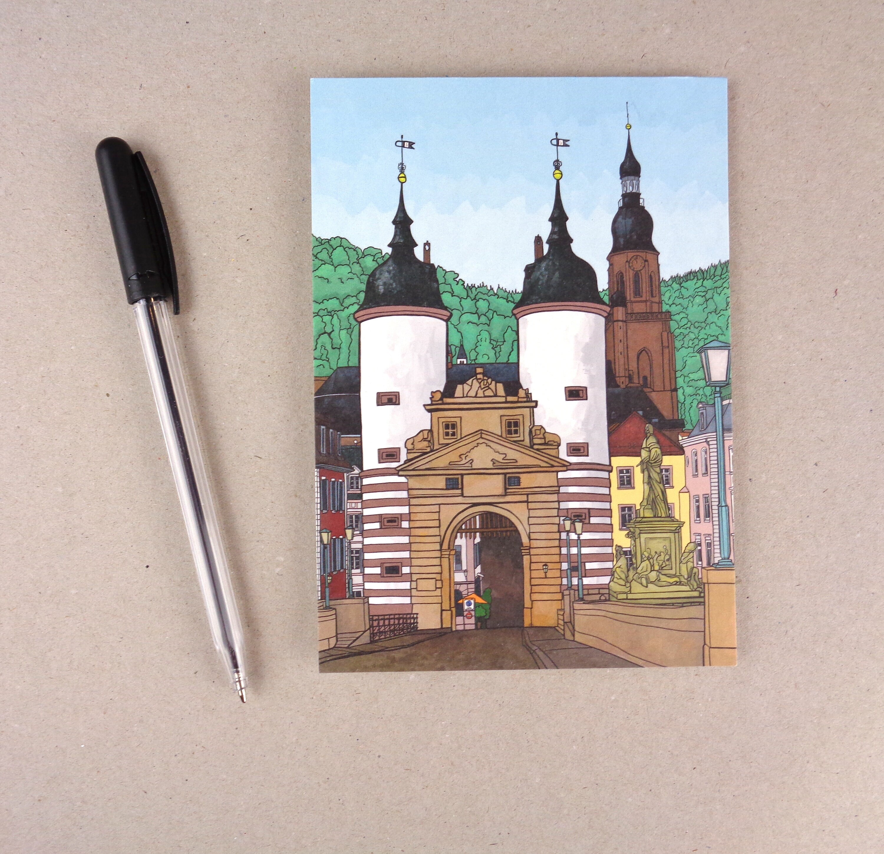 City Gate Heidelberg / Postcard / Heidelberg Souvenir / A6 / Portrait Format / 300 G Natural ...