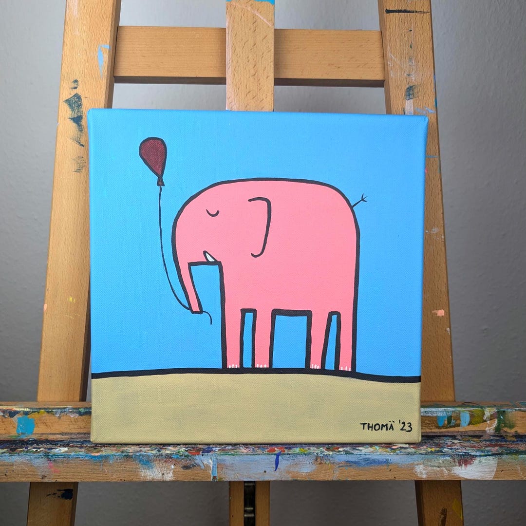 Handmade Acrylic Painting / Pink Elephant / Child-oriented Canvas Art ...