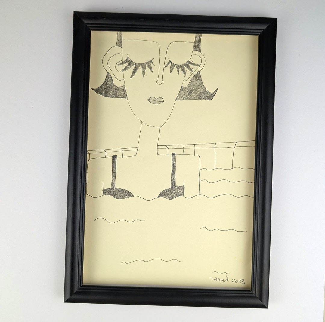 Handmade Drawing / Woman in a Pool / Original Drawing With Pencil on ...