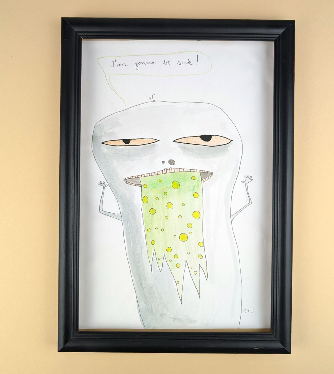 Handmade Picture / Sick / Puking Worm / Original Painting With Tempera ...