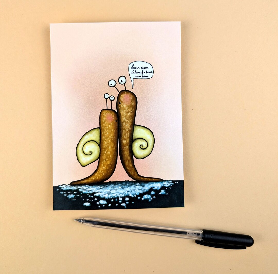 German Speaking Snails Making Love / Postcard / German Greeting Card ...
